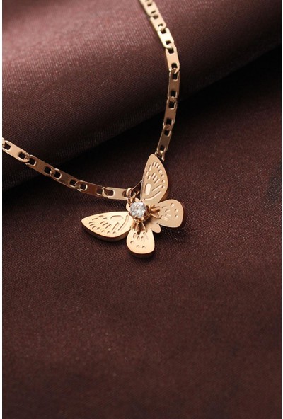 Clariss Çelik Rose Renk Zirkon Taşlı Kelebek Kolye Clariss Çelik Rose Renk Zirkon Taşlı Kelebek Kolye
