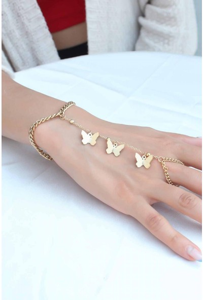 Clariss Kelebek Figürlü Gold Renk Çelik Kadın Şahmeran