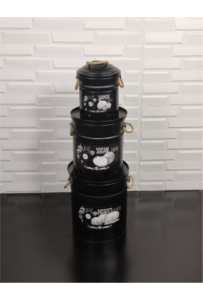 Digit Home 3’lü Patates Soğan Sarımsak Kova Seti Siyah - 875 Digit Home 3’lü Patates Soğan Sarımsak Kova Seti Siyah - 875