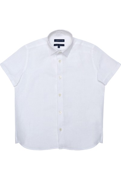Hemington Kısa Kollu Beyaz Saf Keten Çocuk Gömlek