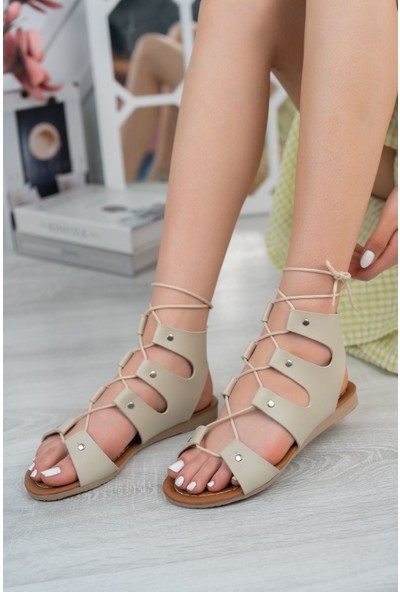 NeskaAvm Tümden Bağlamalı Bej Cilt Kadın Sandalet NeskaAvm Tümden Bağlamalı Bej Cilt Kadın Sandalet