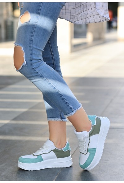 Meern Sindy Yeşil Süet Cilt Detaylı Spor Ayakkabı