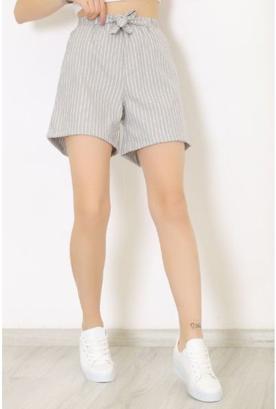 E Moda Beli Lastikli Şort Griçizgili - 9280.1600.