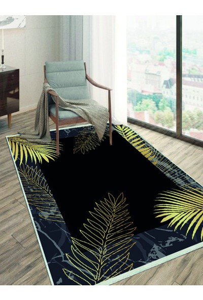 Sihirli Halı Özel Üretim Makinede Yıkanabilir Deri Taban Gold Renkli Dijital Baskı Salon Halısı