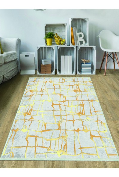 Sihirli Halı Özel Üretim Makinede Yıkanabilir Deri Taban Gold Renkli Dijital Baskı Salon Halısı