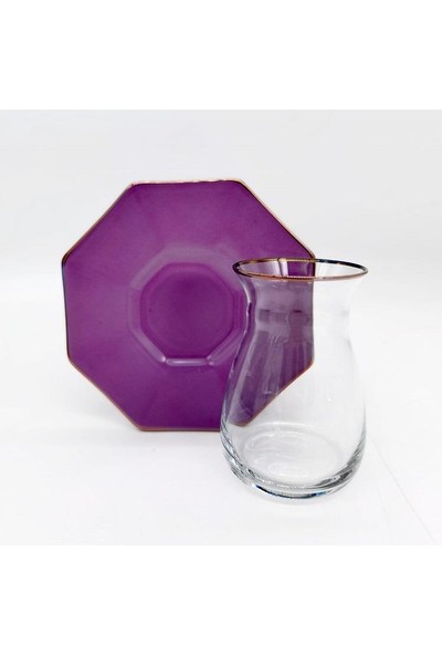 Glore Sekizgen Mor Rose Gold 6 Kişilik Çay Seti 12253
