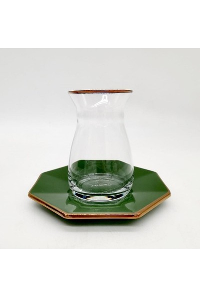 Glore Sekizgen Yeşil Rose Gold 6 Kişilik Çay Seti 12245