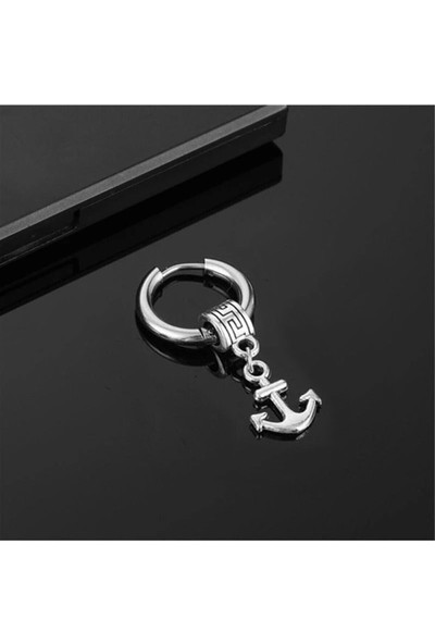 The Collection Unisex Paslanmaz Gümüş Çelik Çapa Sallantılı Halka Küpe The Collection Unisex Paslanmaz Gümüş Çelik Çapa Sallantılı Halka Küpe