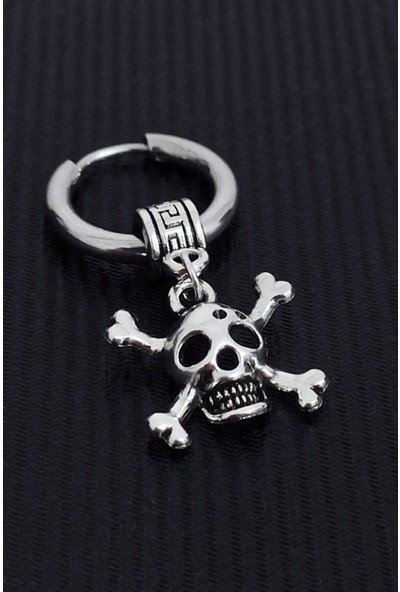 The Collection Unisex Gümüş Kurukafa Sallantılı Halka Küpe