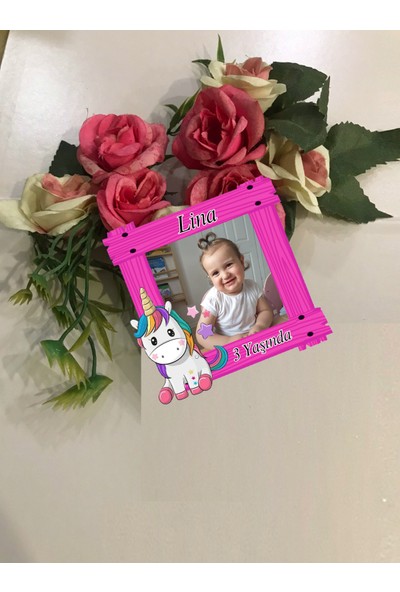 Linalazer Kişiye Özel Ahşap Basılı Bebek Magneti Uniqorn Konsept