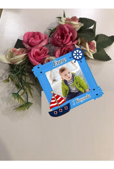 Linalazer Kişiye Özel Ahşap Basılı Bebek Magneti Gemici Konsept