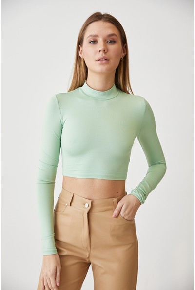 Miostil Dik Yaka Crop-Mint