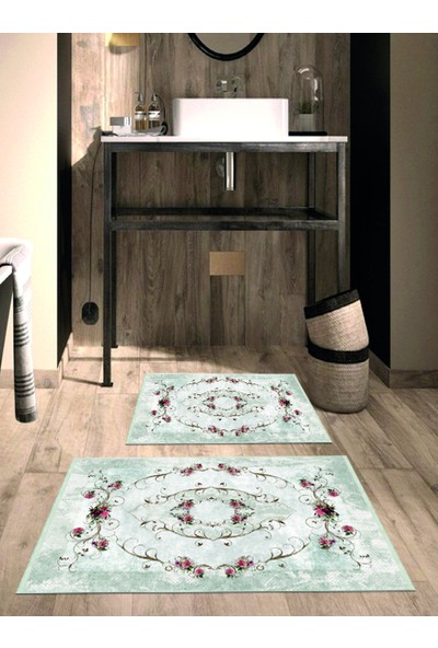 Sihirli Halı Özel Üretim Deri Taban Krem Rengi 2'li Banyo Paspas Takımı (60X100CM)-(40X60CM)