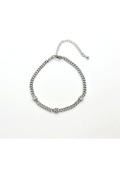 Pag Accessories Gümüş Kaplama Zirkon Taşlı Paslanmaz Çelik Zincir Kadın Bileklik Pag Accessories Gümüş Kaplama Zirkon Taşlı Paslanmaz Çelik Zincir Kadın Bileklik