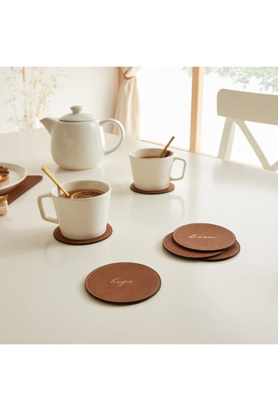Ocean Home 6'lı Taba Deri Baskılı Bardak Altlığı Ocean Home 6'lı Taba Deri Baskılı Bardak Altlığı