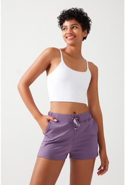 Los Ojos Kadın Lila Cepli Beli Lastikli Basic Fit Spor Şort Shorts Los Ojos Kadın Lila Cepli Beli Lastikli Basic Fit Spor Şort Shorts