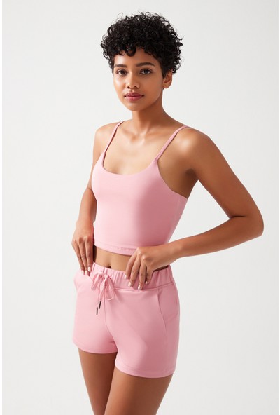 Los Ojos Kadın Pembe Cepli Beli Lastikli Basic Fit Spor Şort Shorts Los Ojos Kadın Pembe Cepli Beli Lastikli Basic Fit Spor Şort Shorts
