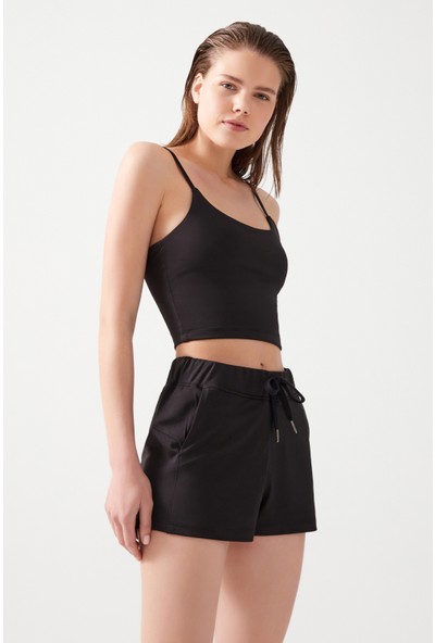 Los Ojos Kadın Siyah Cepli Beli Lastikli Basic Fit Spor Şort Shorts Los Ojos Kadın Siyah Cepli Beli Lastikli Basic Fit Spor Şort Shorts