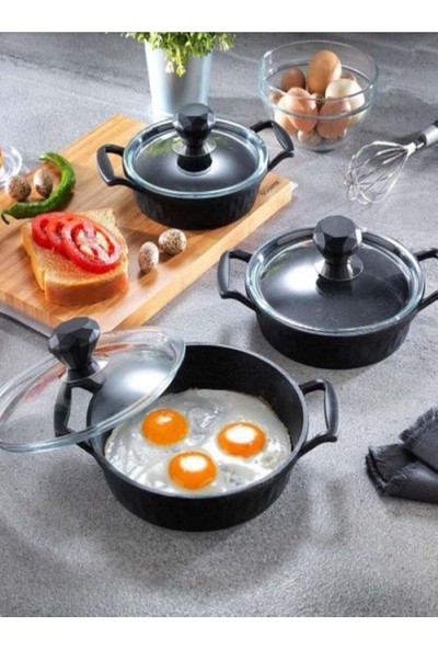 M.kitchen Granit Döküm Omlet Sahan 6 Parça Cam Kapaklı Tava Seti M.kitchen Granit Döküm Omlet Sahan 6 Parça Cam Kapaklı Tava Seti
