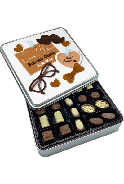 Gözlük Tasarımlı Babalar Günü Spesiyal Çikolata Metal Kutu