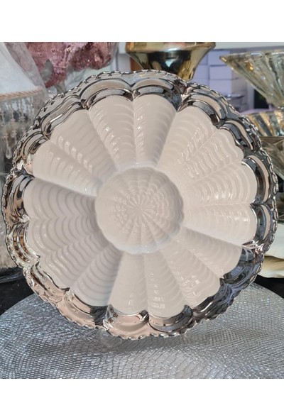 Sembol Gümüş Detaylı 5'li Porselen Ikram Tabağı ELEGANT-520