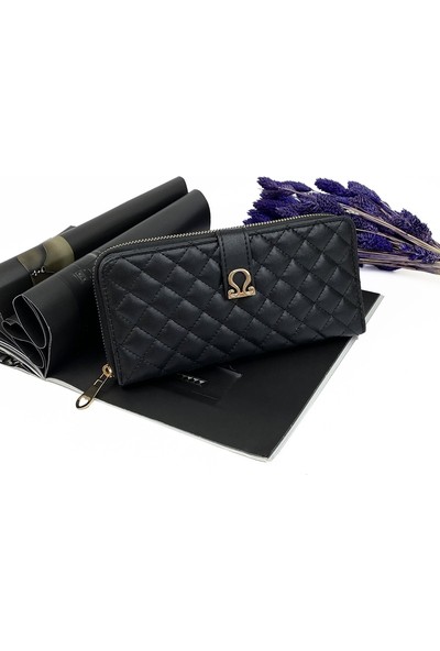 Bayderi Siyah Kilit Desenli Kullanışlı Kadın Cüzdanı