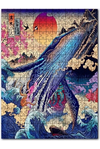 Cakapuzzle Dev Balina Ahtapot Kırlangıçlar ve Dalgalar 255 Parça Puzzle Yapboz Mdf (Ahşap)