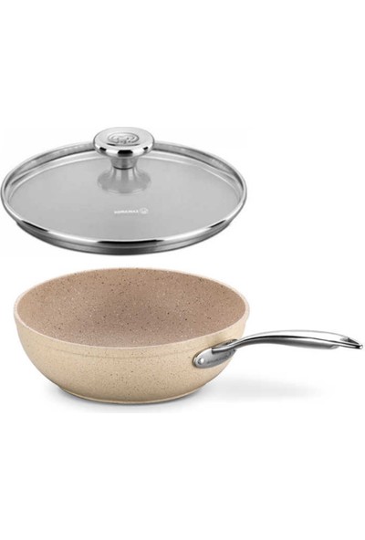 Granita 24 cm Kapaklı Granit Wok Tava