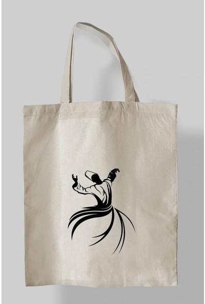 Coutoo Mevlana Baskılı Kadın Bez Çanta-Bej Coutoo Mevlana Baskılı Kadın Bez Çanta-Bej