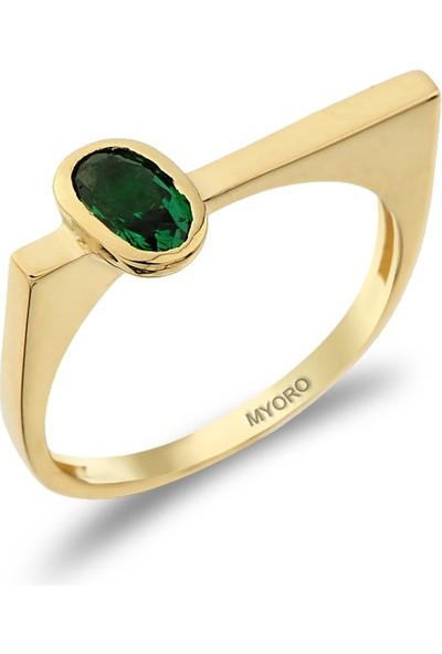 MYOROGOLD 14 Ayar Altın Yeşil Oval Taşlı Yüzük MYOROGOLD 14 Ayar Altın Yeşil Oval Taşlı Yüzük