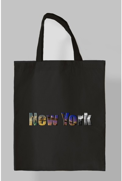 Coutoo New York Baskılı Kadın Bez Çanta-Siyah Coutoo New York Baskılı Kadın Bez Çanta-Siyah