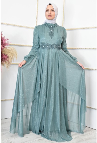 Tesettür Abiye Simli Mihrimah Abiye Çağla Tesettür Abiye Simli Mihrimah Abiye Çağla