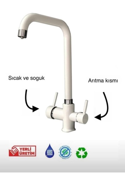 Beyaz Üç Girişli Su Arıtıcı Mutfak Evye Bataryası