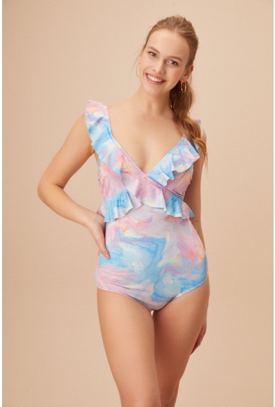 Suwen Fırfırlı Desenli Mayo