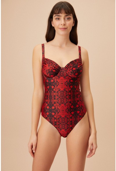 Suwen Büzgülü Balenli Desenli Mayo