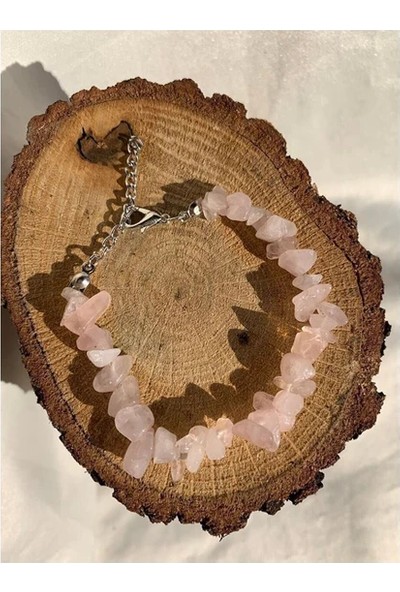 Butik Berçe Pembe Kuvars Doğal Kırık Taş Bileklik