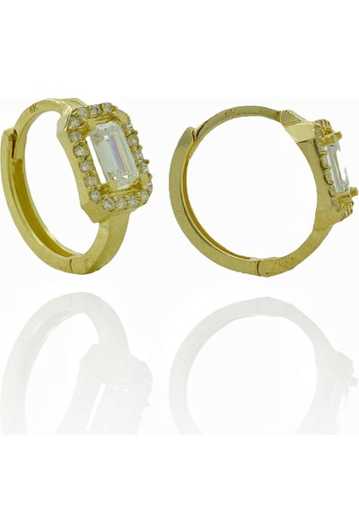 MaGümüş 8 Ayar Altın Baget Zirkon Taşlı Günlük Halka Küpe MaGümüş 8 Ayar Altın Baget Zirkon Taşlı Günlük Halka Küpe