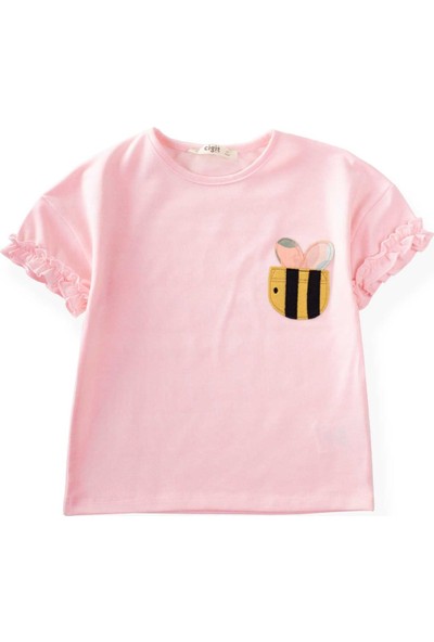 Cigit Ari Aplikeli T-Shirt 2-7 Yaş Pudra Pembe