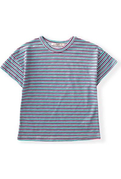 Cigit Düşük Omuz Basic T-Shirt 3-8 Yaş Pembe Çizgili Cigit Düşük Omuz Basic T-Shirt 3-8 Yaş Pembe Çizgili