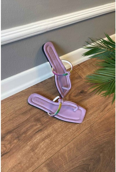 Remix Hector Lila Renkli Taş Işlemeli Parmak Arası Terlik