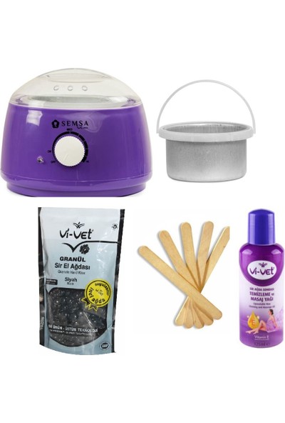 Vi-Vet Ağda Makinesi Mor 800 Alfa+Ek Hazne+Vivet Sşyah 250ML Boncuk Ağda+5 Spatula+Vivet 125ML Yağ Vi-Vet Ağda Makinesi Mor 800 Alfa+Ek Hazne+Vivet Sşyah 250ML Boncuk Ağda+5 Spatula+Vivet 125ML Yağ