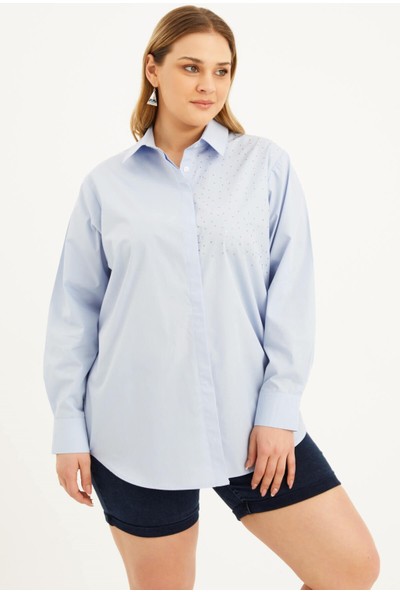 Myline Oversize Taş Baskılı Poplin Gömlek
