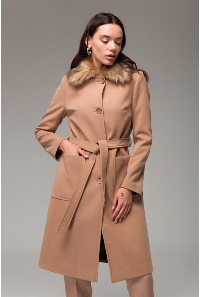 Concept Gömlek Yaka Çıkabilir Kürklü Torba Cepli Kaban Kamel 3761