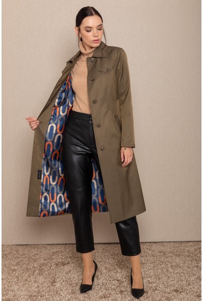 Olcay Bebe Yaka Desenli Astarlı Su Itici Özellikli Trençkot Haki 6100 Olcay Bebe Yaka Desenli Astarlı Su Itici Özellikli Trençkot Haki 6100