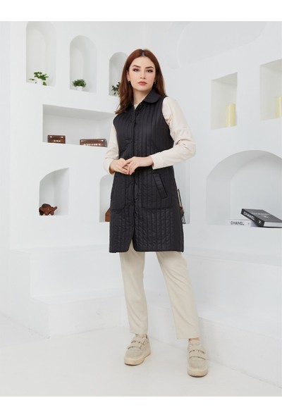 Olcay Gömlek Yaka Kapitone Yelek Siyah 8202 Olcay Gömlek Yaka Kapitone Yelek Siyah 8202