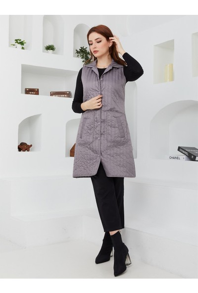 Olcay Gömlek Yaka Kapitone Yelek Gri 8202 Olcay Gömlek Yaka Kapitone Yelek Gri 8202