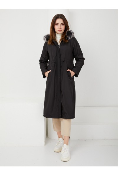 Olcay Çıkabilir Kürklü Kapüşonlu Içi Miflonlu Beli Büzgü Detaylı Mont Siyah 6296 Olcay Çıkabilir Kürklü Kapüşonlu Içi Miflonlu Beli Büzgü Detaylı Mont Siyah 6296