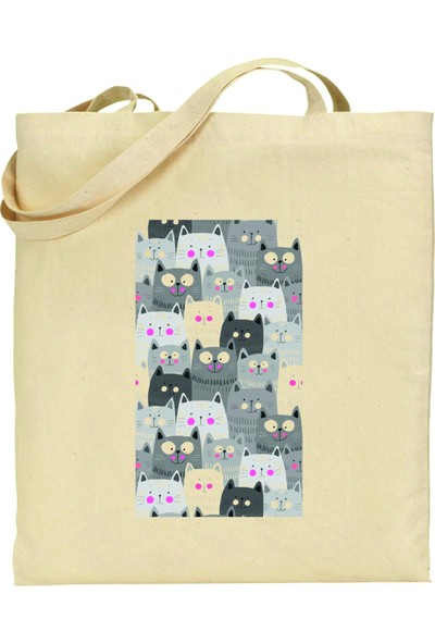 Clean Stoff Sayılmaz Kediler Baskılı Ham Bez Çanta