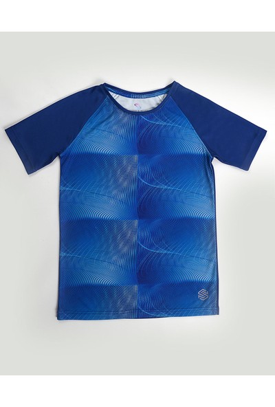 Erkek Çocuk Antrenman Spor Tshirt - Lacivert Geometrik Baskılı
