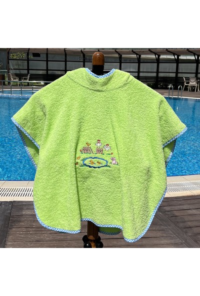 Ewp Yeşil Çiftlik Desenli Çok Amaçlı Organik Çocuk Havlu Panço Standart Beden